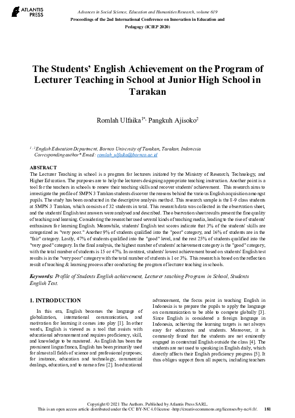 (PDF) The Students’ English Achievement on the Program of Lecturer ...