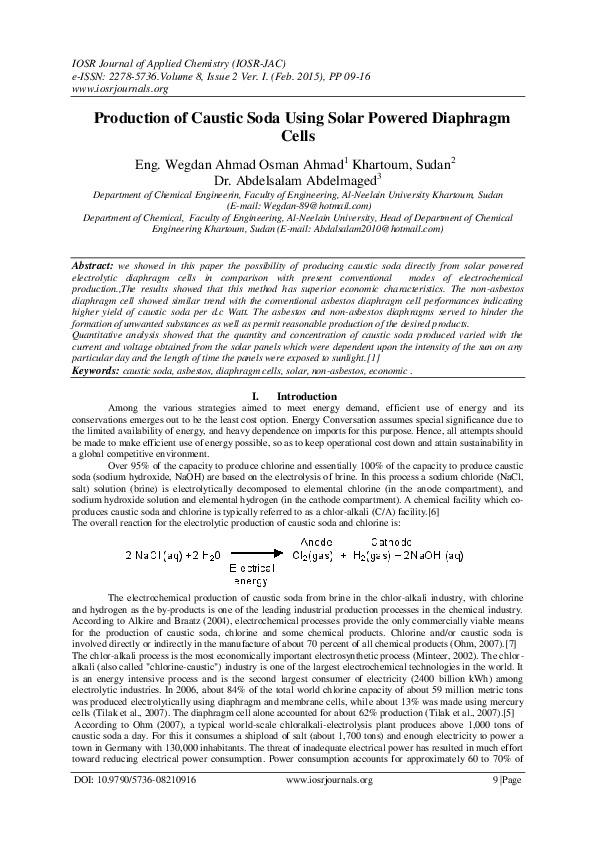 (PDF) Production of Caustic Soda Using Solar Powered Diaphragm Cells