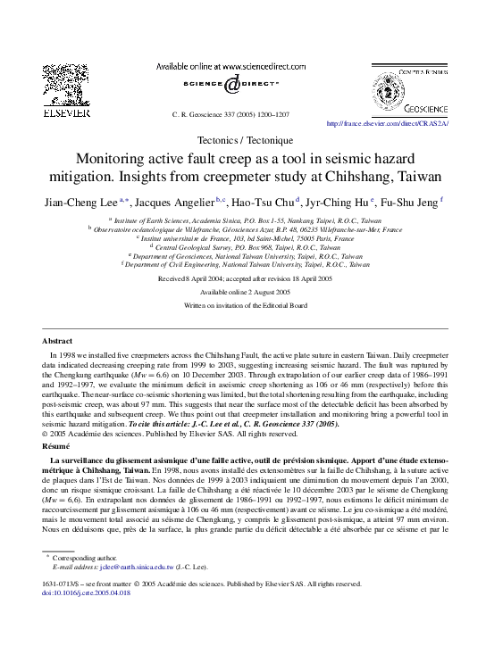 (PDF) Monitoring active fault creep as a tool in seismic hazard ...