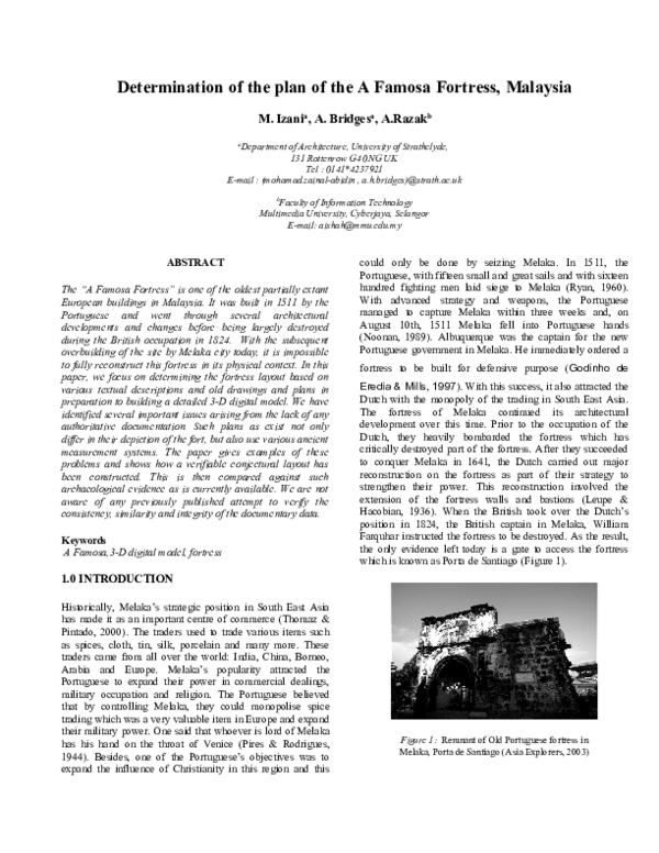 (PDF) Determination of the plan of the A Famosa Fortress, Malaysia