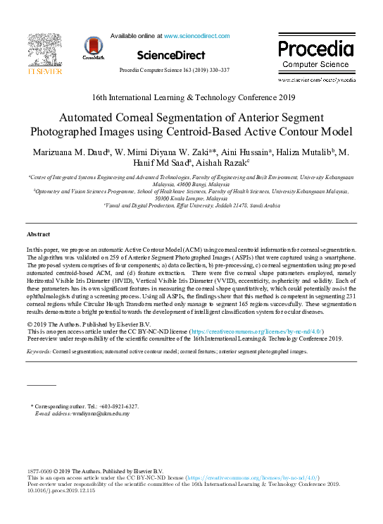 Pdf Automated Corneal Segmentation Of Anterior Segment Photographed Images Using Centroid