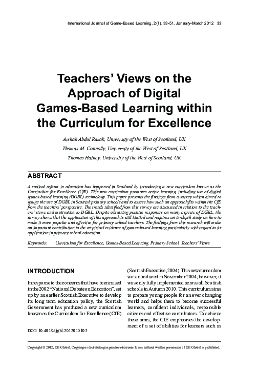 (PDF) Teachers' Perspectives on Games-Based Learning
