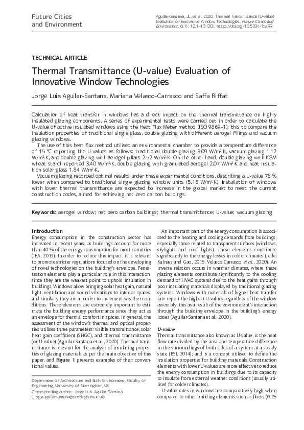 (PDF) Thermal Transmittance (U-value) Evaluation of Innovative Window ...