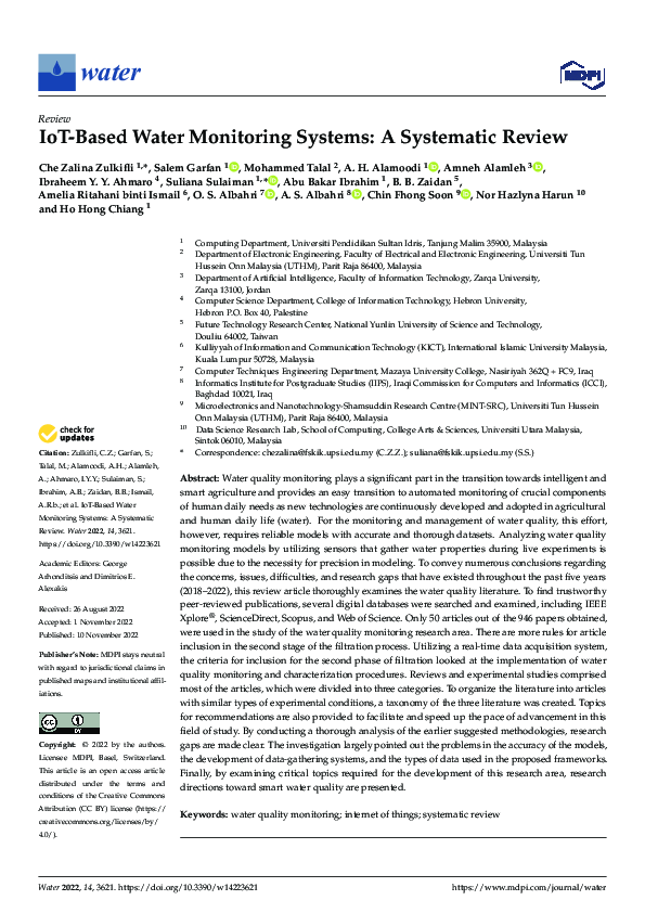 (PDF) IoT-Based Water Monitoring Systems: A Systematic Review