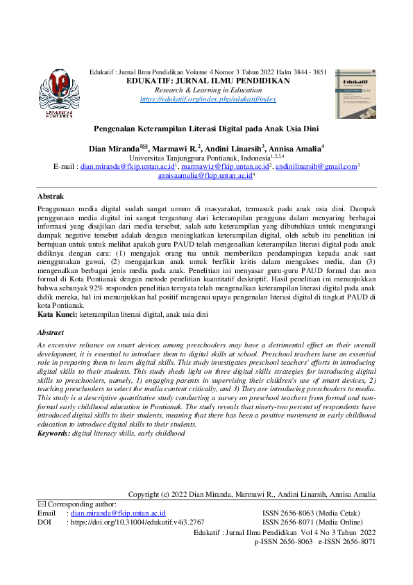 (PDF) Pengenalan Keterampilan Literasi Digital pada Anak Usia Dini