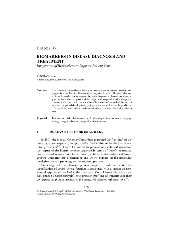 (PDF) Biomarkers in Disease Diagnosis and Treatment