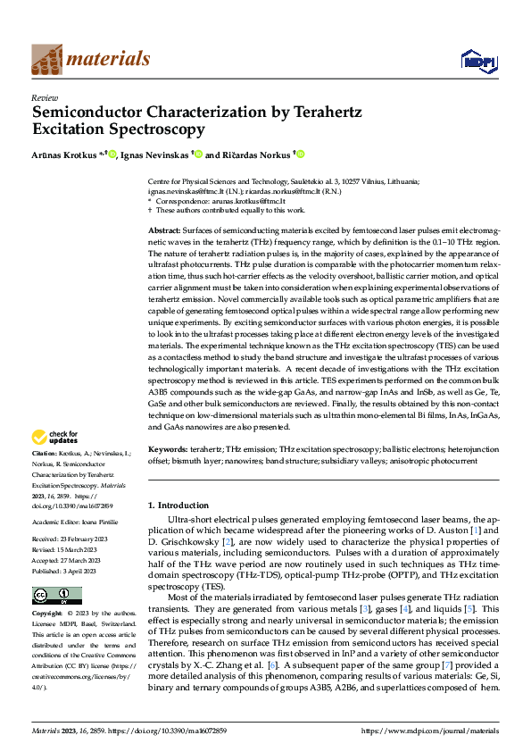 (PDF) Semiconductor Characterization by Terahertz Excitation Spectroscopy
