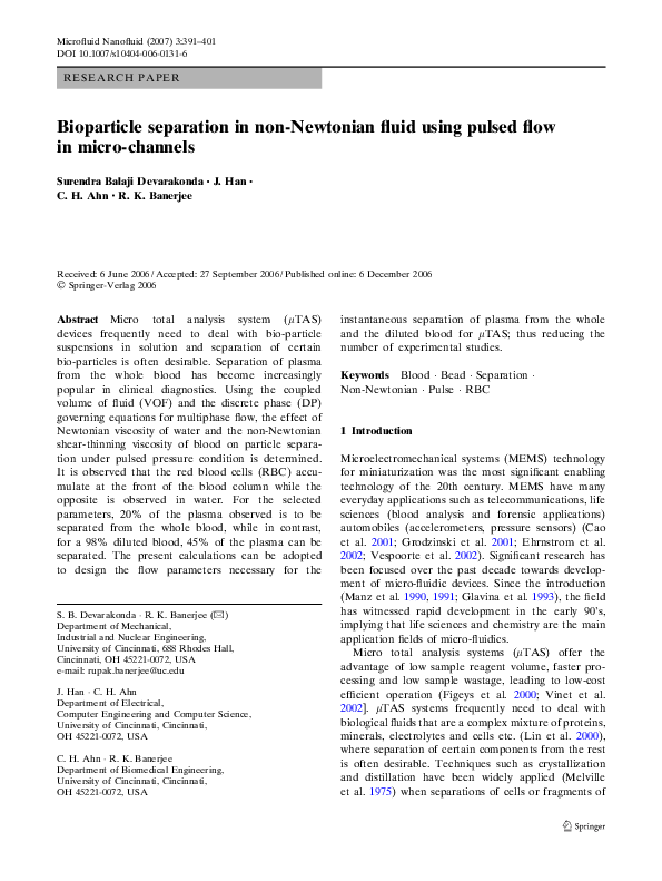(PDF) Bioparticle separation in non-Newtonian fluid using pulsed flow ...