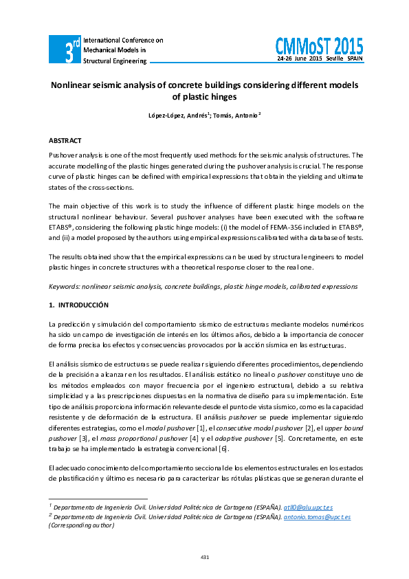 Pdf Nonlinear Seismic Analysis Of Concrete Buildings Considering Different Models Of Plastic