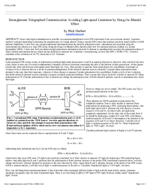 (PDF) Entanglement Telegraphed Communication Avoiding Light-speed ...
