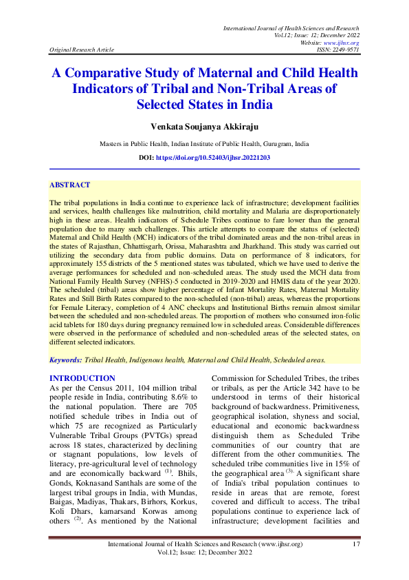 (PDF) A Comparative Study of Maternal and Child Health Indicators of ...