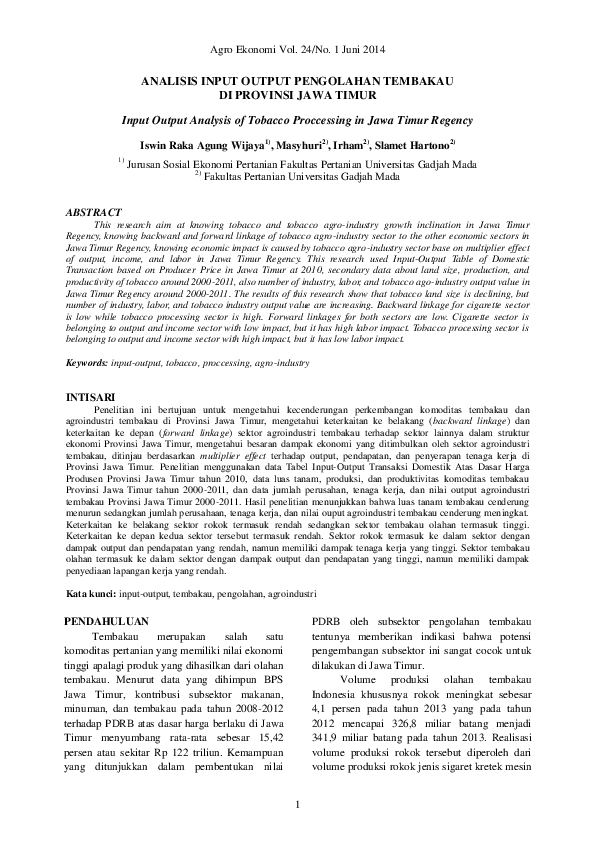 (PDF) Analisis Input Output Pengolahan Tembakau DI Provinsi Jawa Timur | Raka Wijaya - Academia.edu