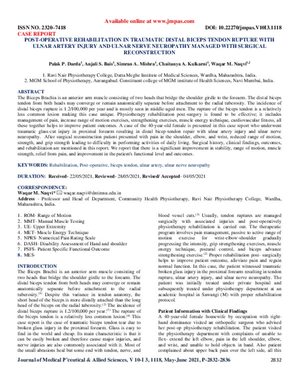 (PDF) Post-Operative Rehabilitation in Traumatic Distal Biceps Tendon ...