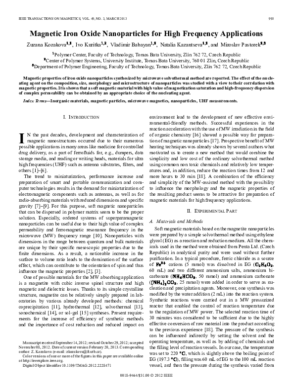 (PDF) Magnetic Iron Oxide Nanoparticles for High Frequency Applications