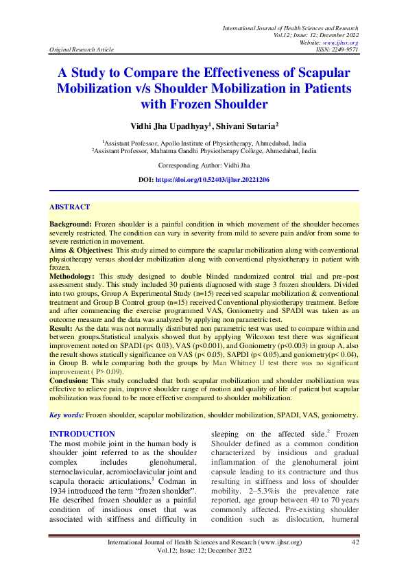 (PDF) A Study to Compare the Effectiveness of Scapular Mobilization v/s ...