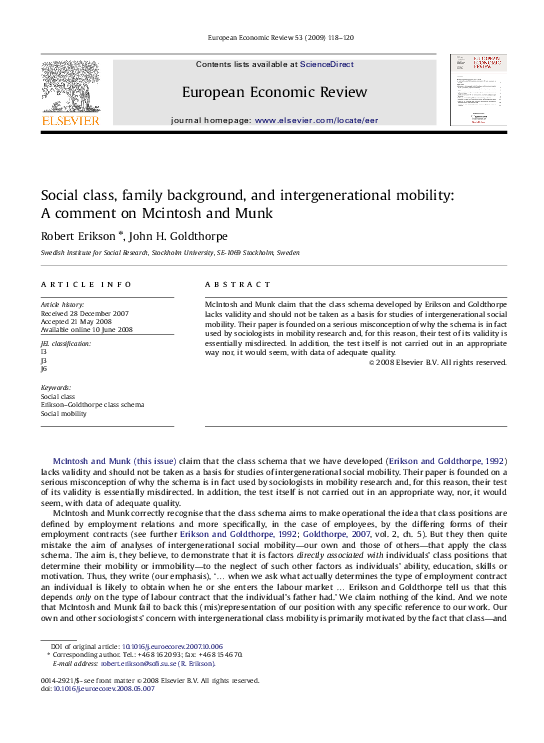 (PDF) Social class, family background, and intergenerational mobility ...