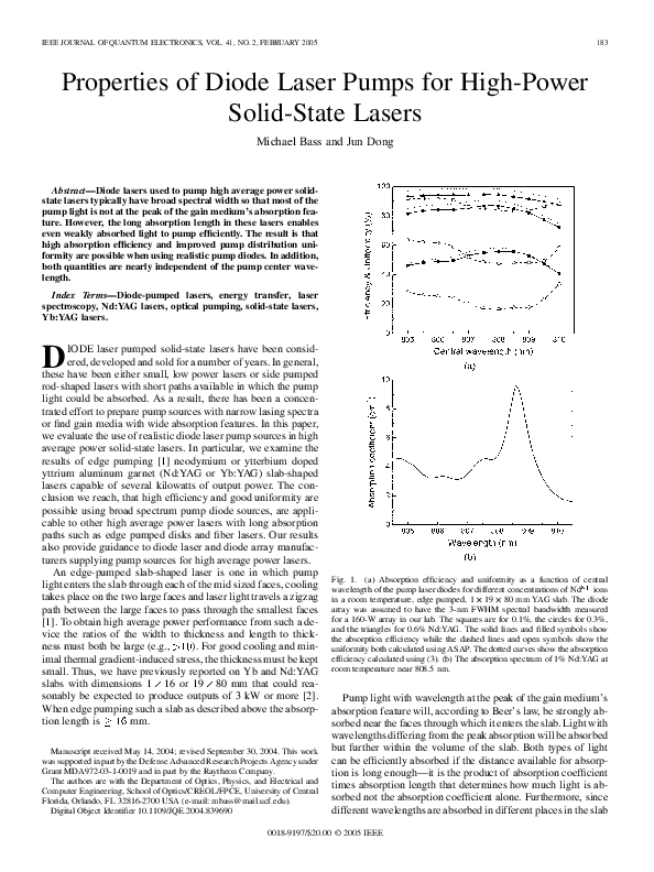 (PDF) Properties of diode laser pumps for high-power solid-state lasers
