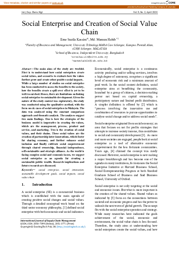 (PDF) Social Enterprise and Creation of Social Value Chain