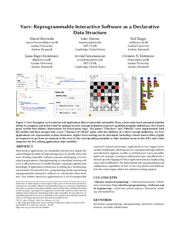 (PDF) Varv: Reprogrammable Interactive Software as a Declarative Data Structure