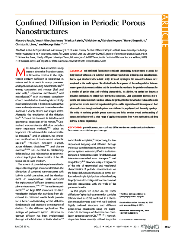 (PDF) Confined Diffusion in Periodic Porous Nanostructures