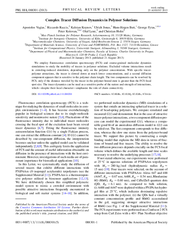 (PDF) Complex Tracer Diffusion Dynamics in Polymer Solutions
