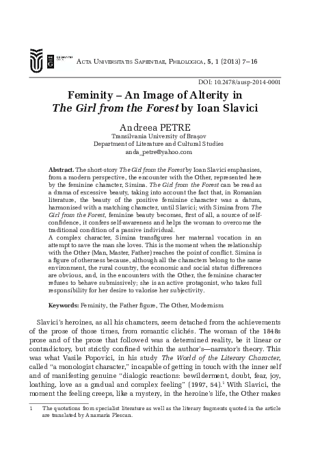 (PDF) Feminity – An Image of Alterity in The Girl from the Forest by Ioan Slavici