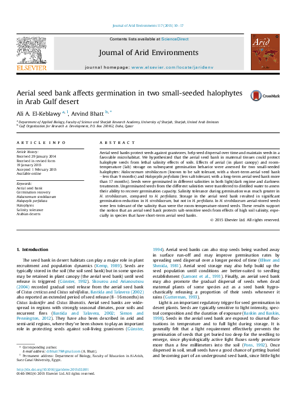 (PDF) Aerial seed bank affects germination in two small-seeded ...