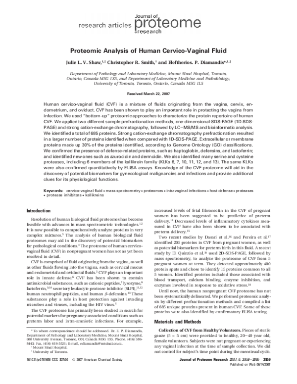 (PDF) Proteomic Analysis of Human Cervico-Vaginal Fluid