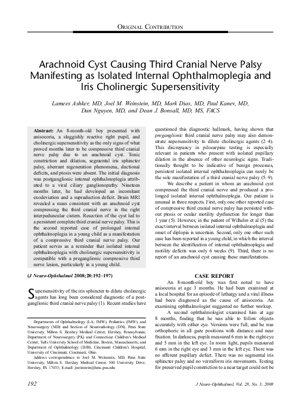 (PDF) Arachnoid Cyst Causing Third Cranial Nerve Palsy Manifesting as ...