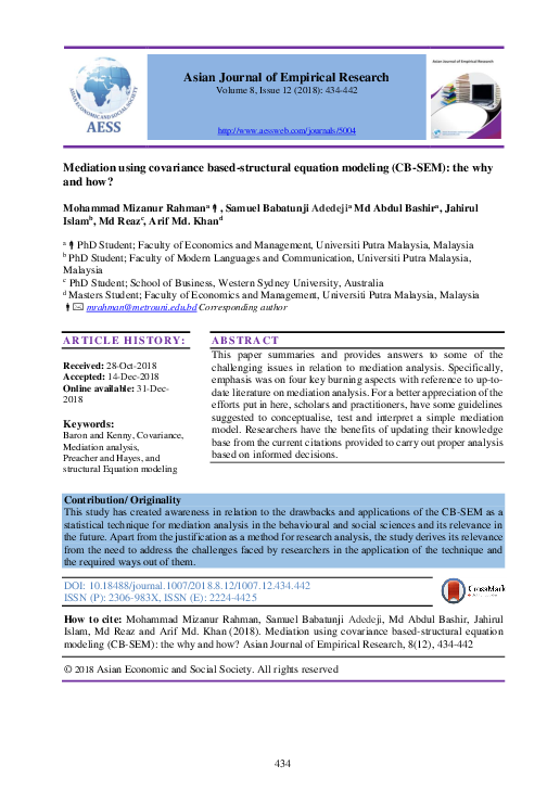 Pdf Mediation Using Covariance Based Structural Equation Modeling Cb Sem The Why And How