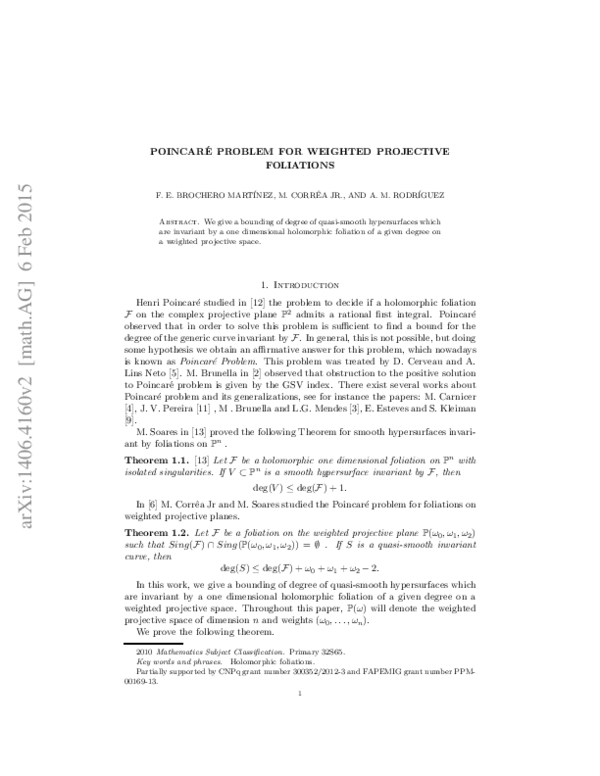 Pdf Poincaré Problem For Weighted Projective Foliations