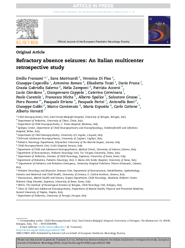 (PDF) Refractory absence seizures: An Italian multicenter retrospective study