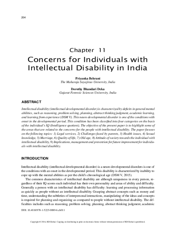 (PDF) Concerns for Individuals with Intellectual Disability in India