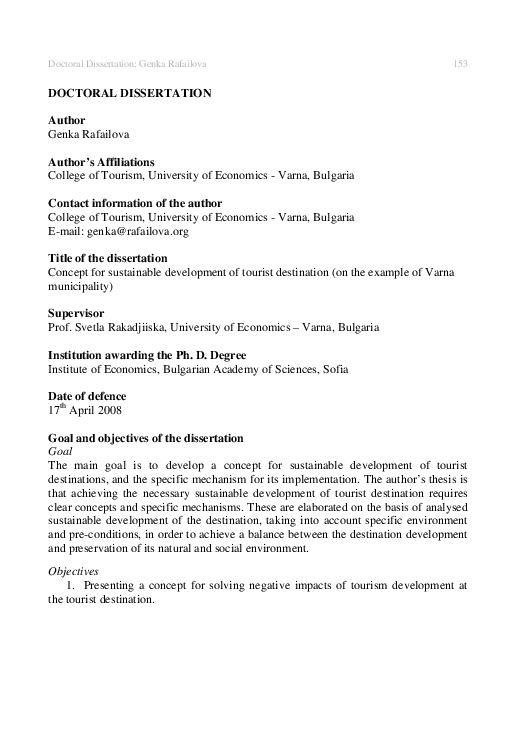 (PDF) Concept for sustainable development of tourist destination (on ...
