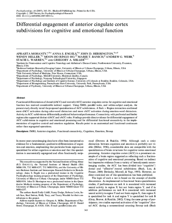 (PDF) Differential engagement of anterior cingulate and adjacent medial ...