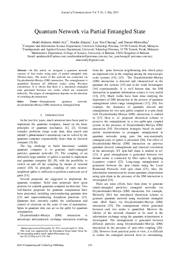 (PDF) Quantum Network via Partial Entangled State