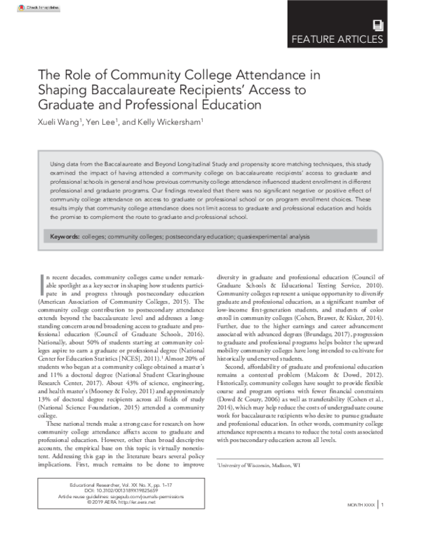 (PDF) The Role of Community College Attendance in Shaping Baccalaureate ...