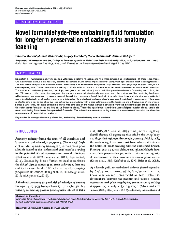 (PDF) Novel Formaldehyde-Free Embalming Fluid Formulation for Long-term ...