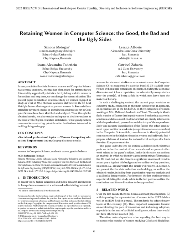 (PDF) Retaining women in computer science