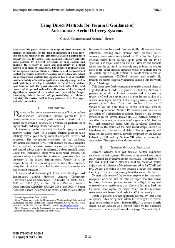 (PDF) Using direct methods for terminal guidance of autonomous aerial delivery systems