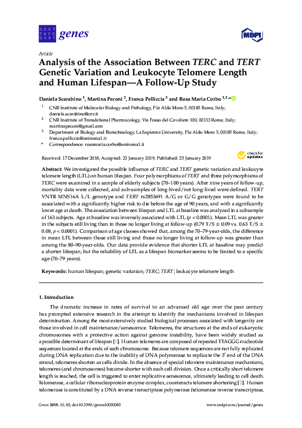 (PDF) Analysis of the Association Between TERC and TERT Genetic ...