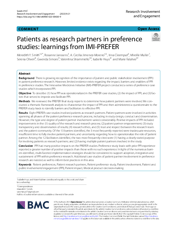 (PDF) Patients as research partners in preference studies: learnings ...