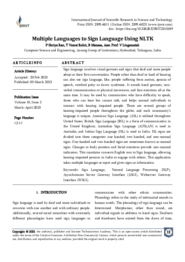 (PDF) Multiple Languages to Sign Language Using NLTK