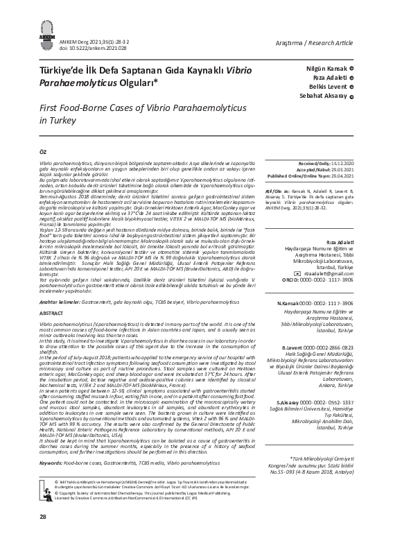 (PDF) First Food-Borne Cases of Vibrio Parahaemolyticus in Turkey