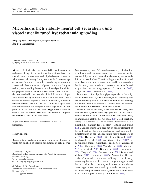 (PDF) Microfluidic high viability neural cell separation using ...
