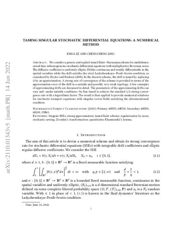 Pdf Taming Singular Stochastic Differential Equations A Numerical Method