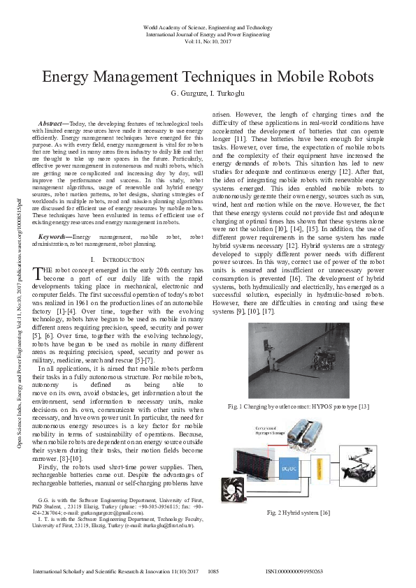 (PDF) Energy Management Techniques In Mobile Robots