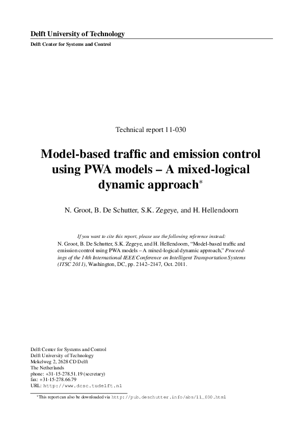 (PDF) Model-based traffic and emission control using PWA models — A mixed-logical dynamic approach