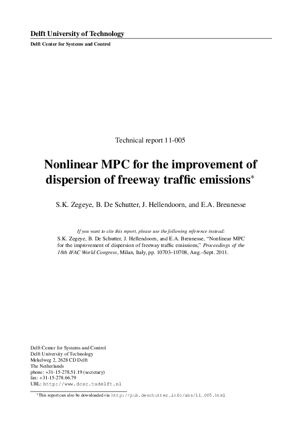(PDF) Nonlinear MPC for the improvement of dispersion of freeway ...