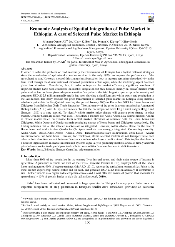 (PDF) Economic Analysis of Spatial Integration of Pulse Market in ...